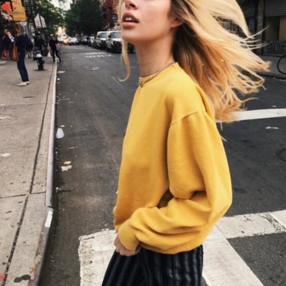 Tops | New Brandy Melville Mustard Yellow Erica Sweatshirt | Poshmark